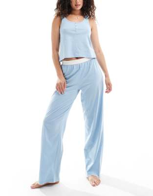 ASOS DESIGN mix & match pyjamas with picot trim in blue | ASOS