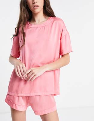 ASOS DESIGN mix & match satin pyjama tee in pink | ASOS