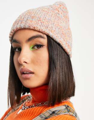 ASOS DESIGN mixed cable knit beanie with deep turn up in multi | ASOS