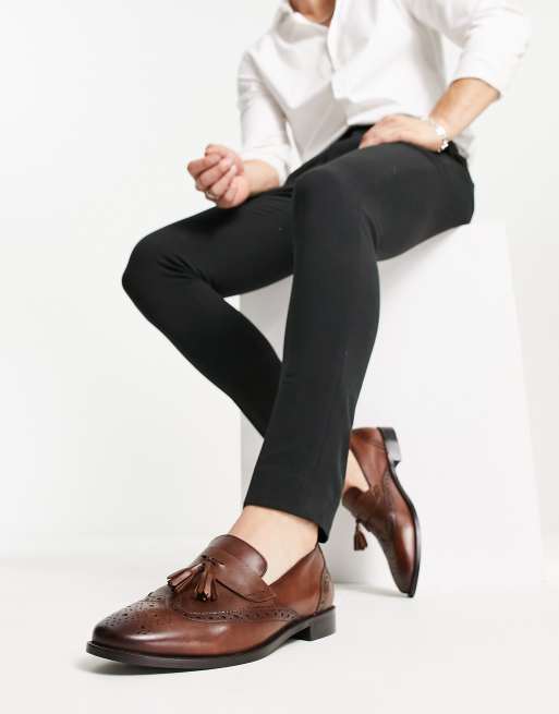 Asos Design Mocassini In Pelle Color Cuoio Con Dettagli Brogue Asos