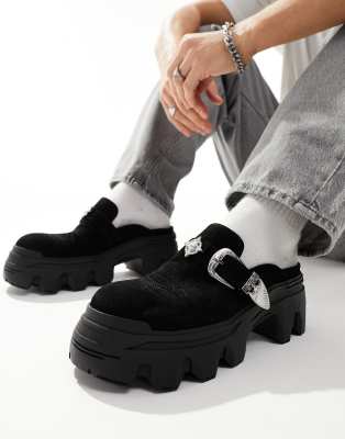 ASOS DESIGN - Mocassini sabot neri con dettaglio stile western e suola ...