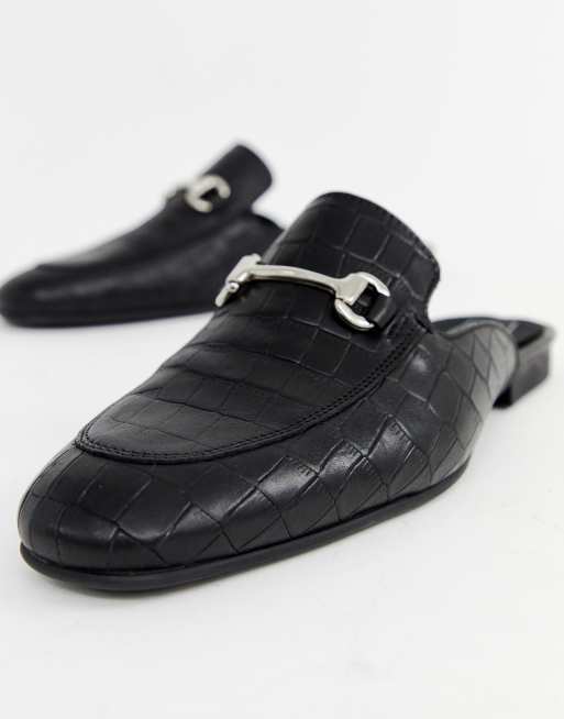 Asos Design Mocassins Style Mules En Cuir Ouverts à Larrière Motif