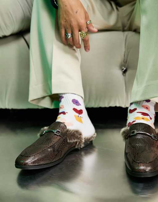 Asos Design Mocassins Style Mules En Similicuir Effet Serpent Et