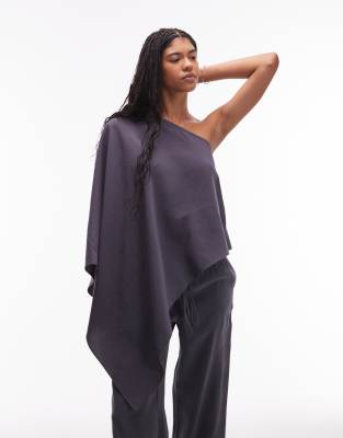 ASOS DESIGN modal one shoulder draped top in slate grey | ASOS