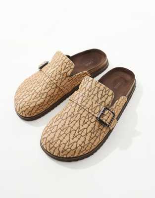 ASOS DESIGN monochrome jacquard clogs with silver strap detail | ASOS