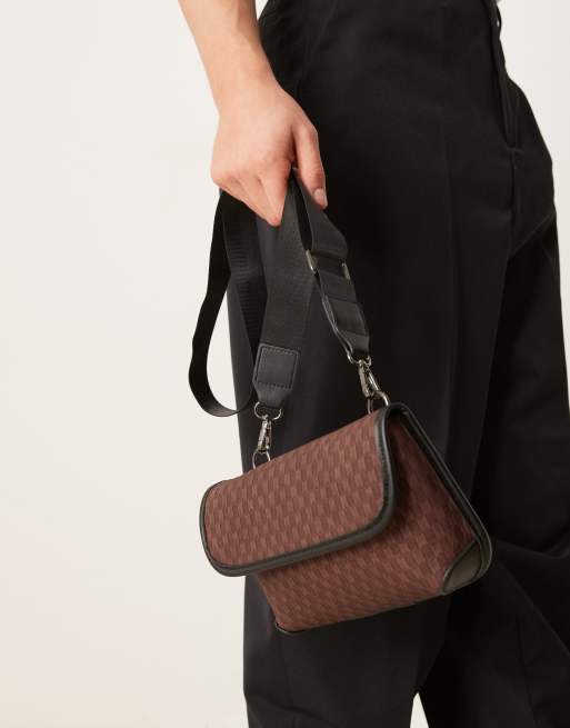 ASOS DESIGN monogram fabric cross body bag in brown | ASOS