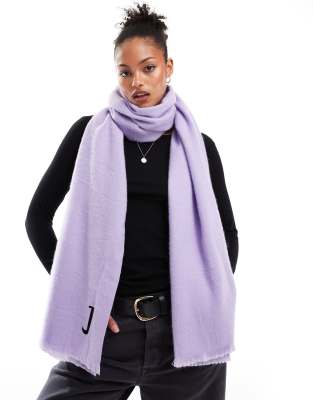 ASOS DESIGN monogram raw edge scarf with J initial in lilac | ASOS