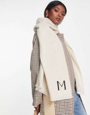 ASOS DESIGN monogram scarf with M initial in light stone | ASOS