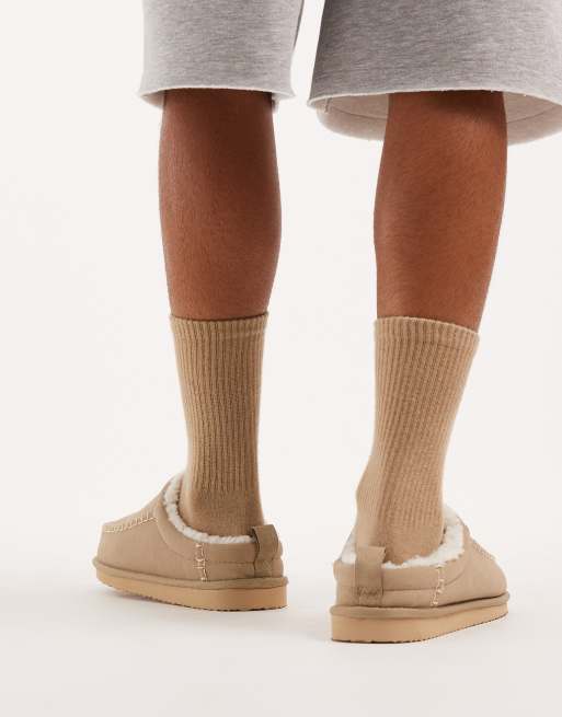 ASOS DESIGN mule slippers in stone with fleece lining | ASOS