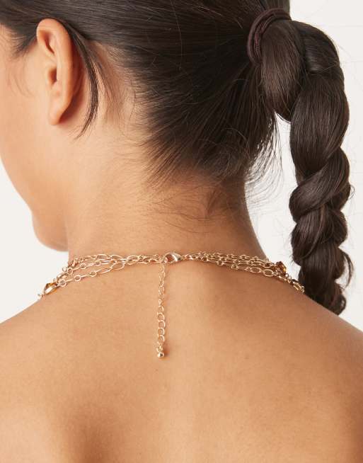 ASOS DESIGN multi-row necklace amber-stone set necklace in gold tone | ASOS