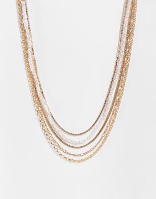 ASOS DESIGN multi row necklace in chain and pearl design | ASOS