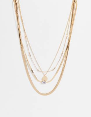 ASOS DESIGN multi row necklace with crystal design in gold tone | ASOS