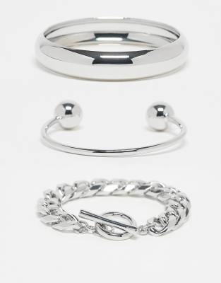 ASOS DESIGN multipack of mixed bangles and bracelets in silver tone | ASOS