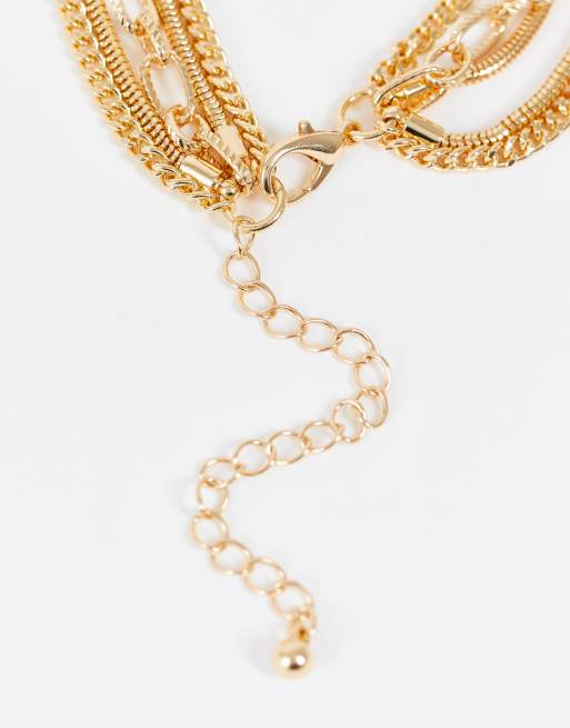 ASOS DESIGN multirow necklace in mixed chain design in gold tone | ASOS