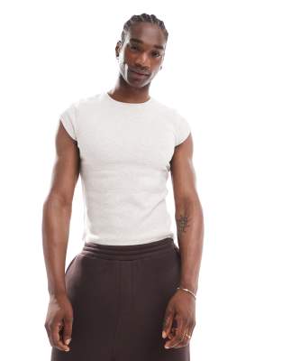 ASOS DESIGN muscle fit crop t-shirt with cap sleeve in oatmeal marl | ASOS