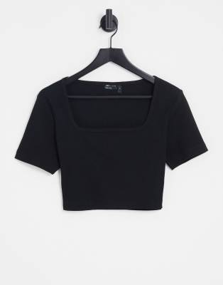 ASOS DESIGN muscle fit crop top in rib and square neck in black | ASOS