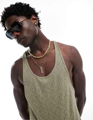 ASOS DESIGN muscle fit extreme racer singlet in khaki sheer texture | ASOS