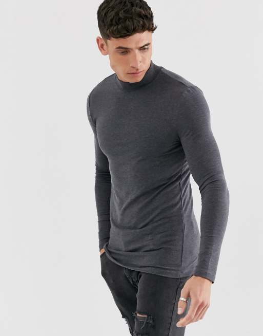 Asos Design Muscle Fit Long Sleeve Turtle Neck T Shirt With Stretch In