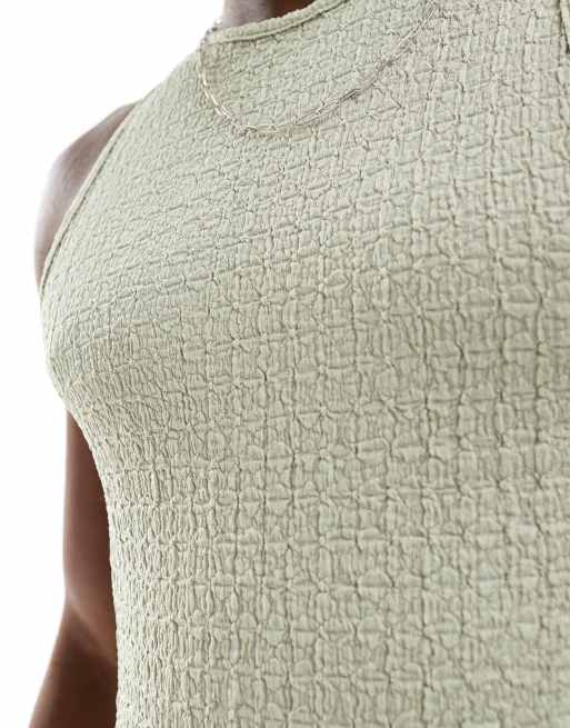 ASOS DESIGN muscle fit neck singlet in crinkle texture | ASOS