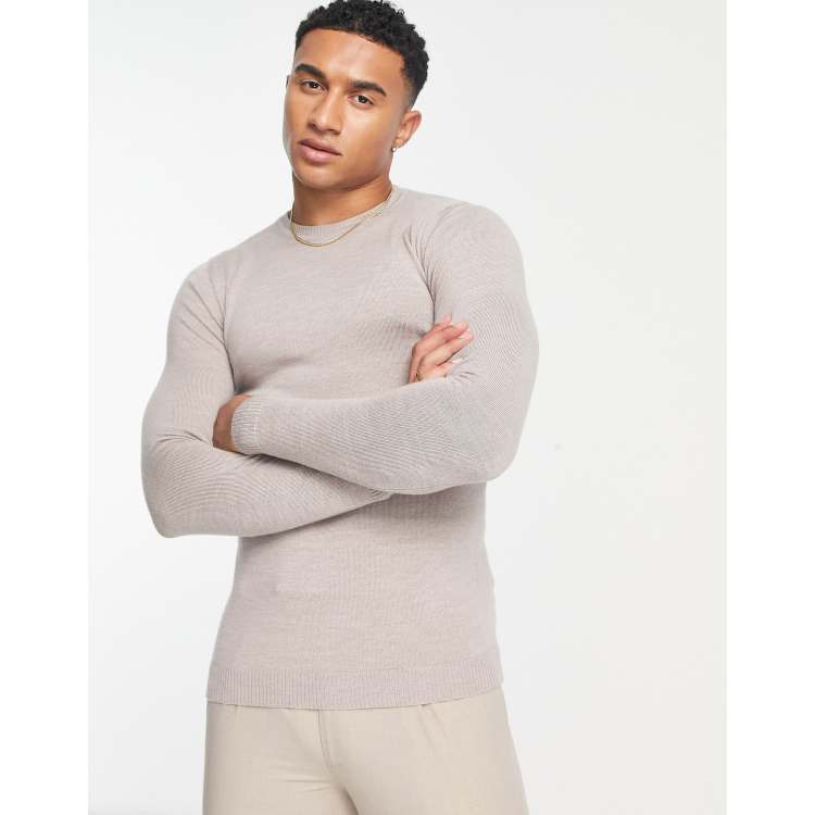 ASOS DESIGN Muscle Fit Merino Wool Crew Neck Sweater In