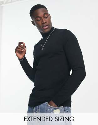 ASOS DESIGN muscle fit premium merino wool turtle neck sweater in black ...