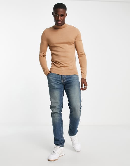 ASOS DESIGN muscle fit premium merino wool turtle neck sweater in dark ...