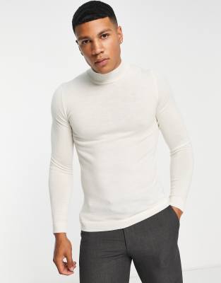 ASOS DESIGN muscle fit premium merino wool turtleneck sweater in white ...