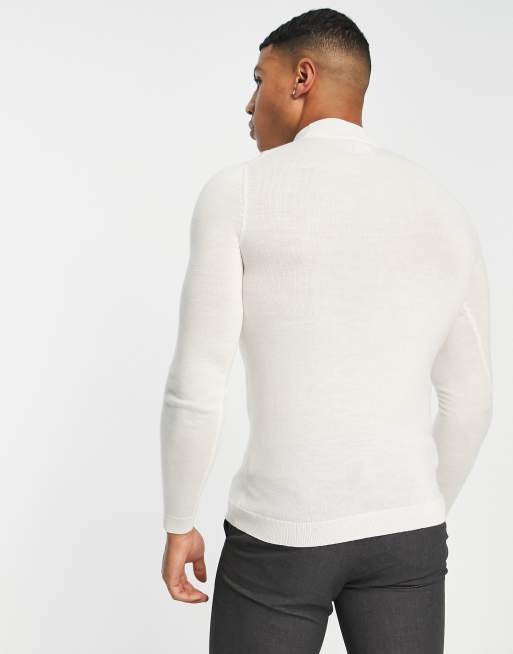 ASOS DESIGN muscle fit premium merino wool turtleneck sweater in white ...