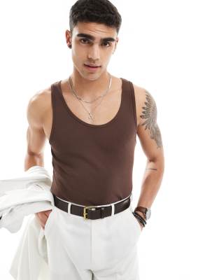 ASOS DESIGN muscle fit ribbed vest in dark brown | ASOS