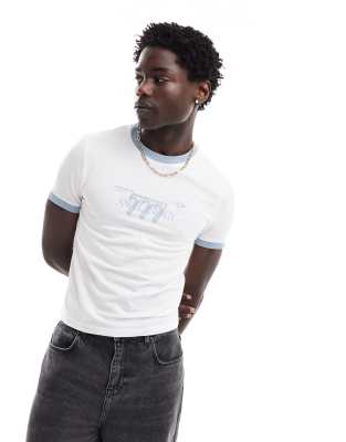 ASOS DESIGN muscle fit ringer t-shirt in white with angel chest print ...