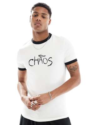 ASOS DESIGN muscle fit ringer t-shirt in white with text chest print | ASOS