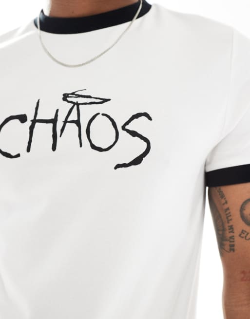 ASOS DESIGN muscle fit ringer t-shirt in white with text chest print | ASOS