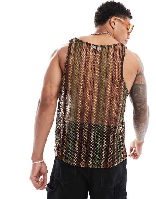 ASOS DESIGN muscle fit singlet in multi coloured open crochet | ASOS