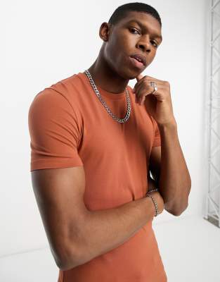ASOS DESIGN muscle fit t-shirt with crew neck in orange | ASOS