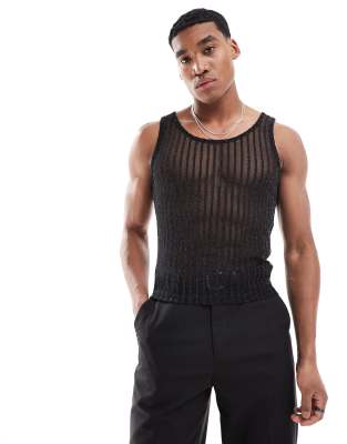 ASOS DESIGN muscle fit tank top in sheer glitter stripe | ASOS