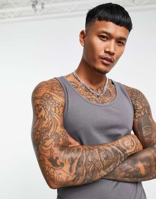 Asos Design Muscle Fit Tank Top In Washed Black Asos