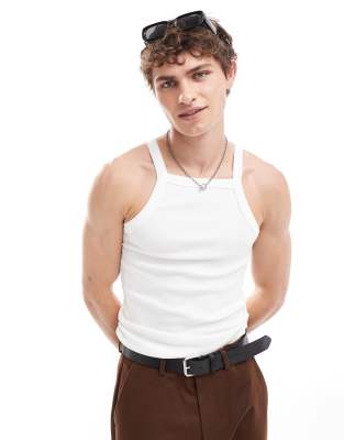 ASOS DESIGN muscle fit tank top with square neck in white | ASOS