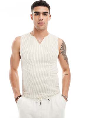 ASOS DESIGN muscle fit tank vest in texture stripe | ASOS