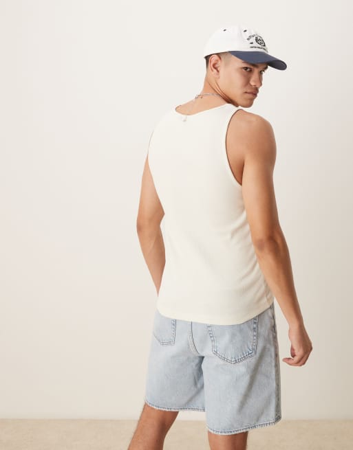 ASOS DESIGN muscle fit v neck singlet in cream | ASOS
