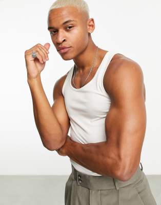 ASOS DESIGN muscle fit vest with scoop neck in ecru | ASOS
