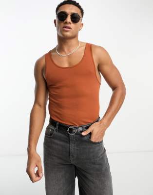 ASOS DESIGN muscle fit vest with scoop neck in tan | ASOS