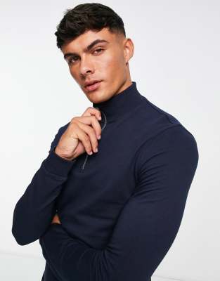 ASOS DESIGN muscle half zip sweatshirt in navy | ASOS