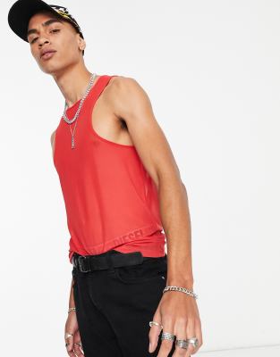 ASOS DESIGN muscle racer front and back tank top in red mesh | ASOS