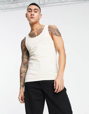 ASOS DESIGN muscle singlet with crew neck in cream | ASOS