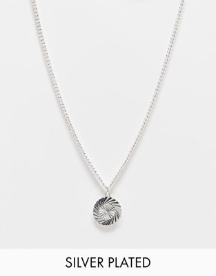 ASOS DESIGN necklace with circular embossed pendant in real silver ...