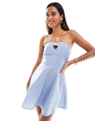 ASOS DESIGN nylon bandeau mini dress with cut out detail in light blue ...