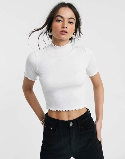Asos Design Oberteil Mit Gekräuseltem Saum Rippung Und Hohem