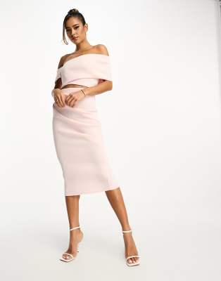 ASOS DESIGN off shoulder cut out midi dress with asymmetric hem in ...