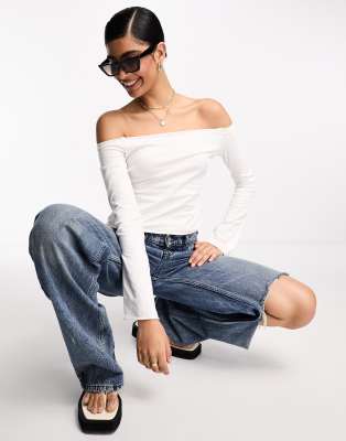 ASOS DESIGN off shoulder long sleeve top in white | ASOS