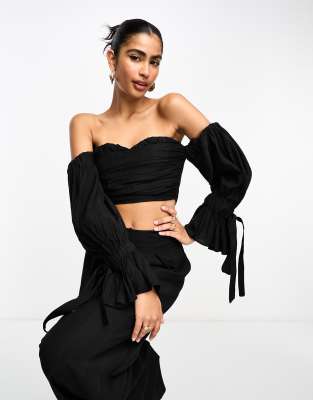 ASOS DESIGN off shoulder pleated top co-ord in black | ASOS